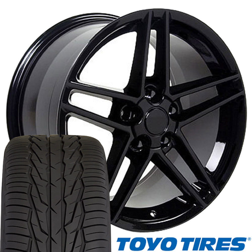 Fits Corvette Wheels And Tires Black CV07A 17x9.5 Corvette Rims And Ti ...