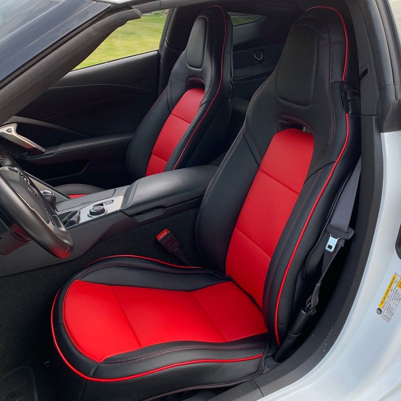 2014-19 Corvette C7 BLACK with RED Leather Seat Covers from KustomCove ...