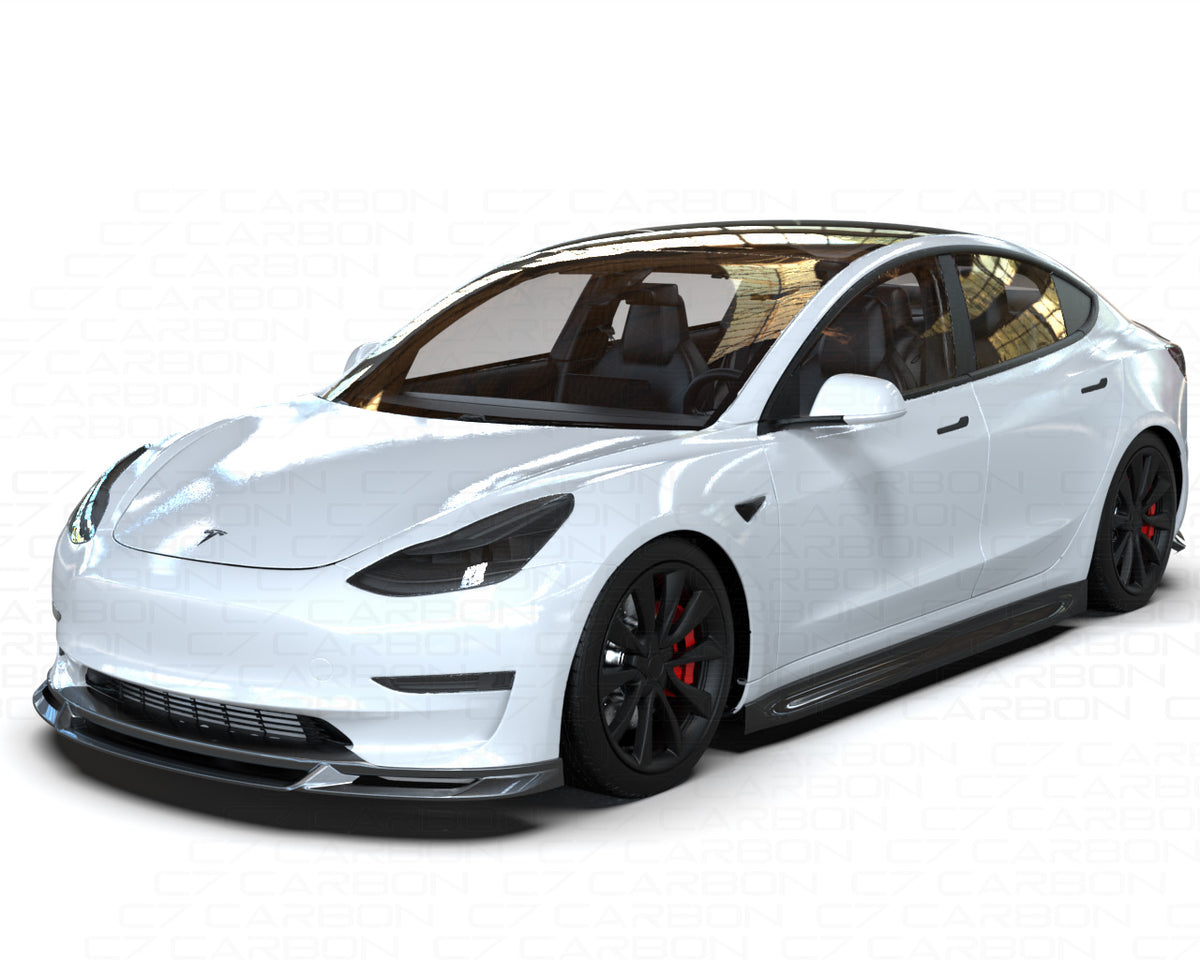 Tesla Model 3 Carbon Fiber Gloss Black Front Splitter Lip Spoiler | Cy ...