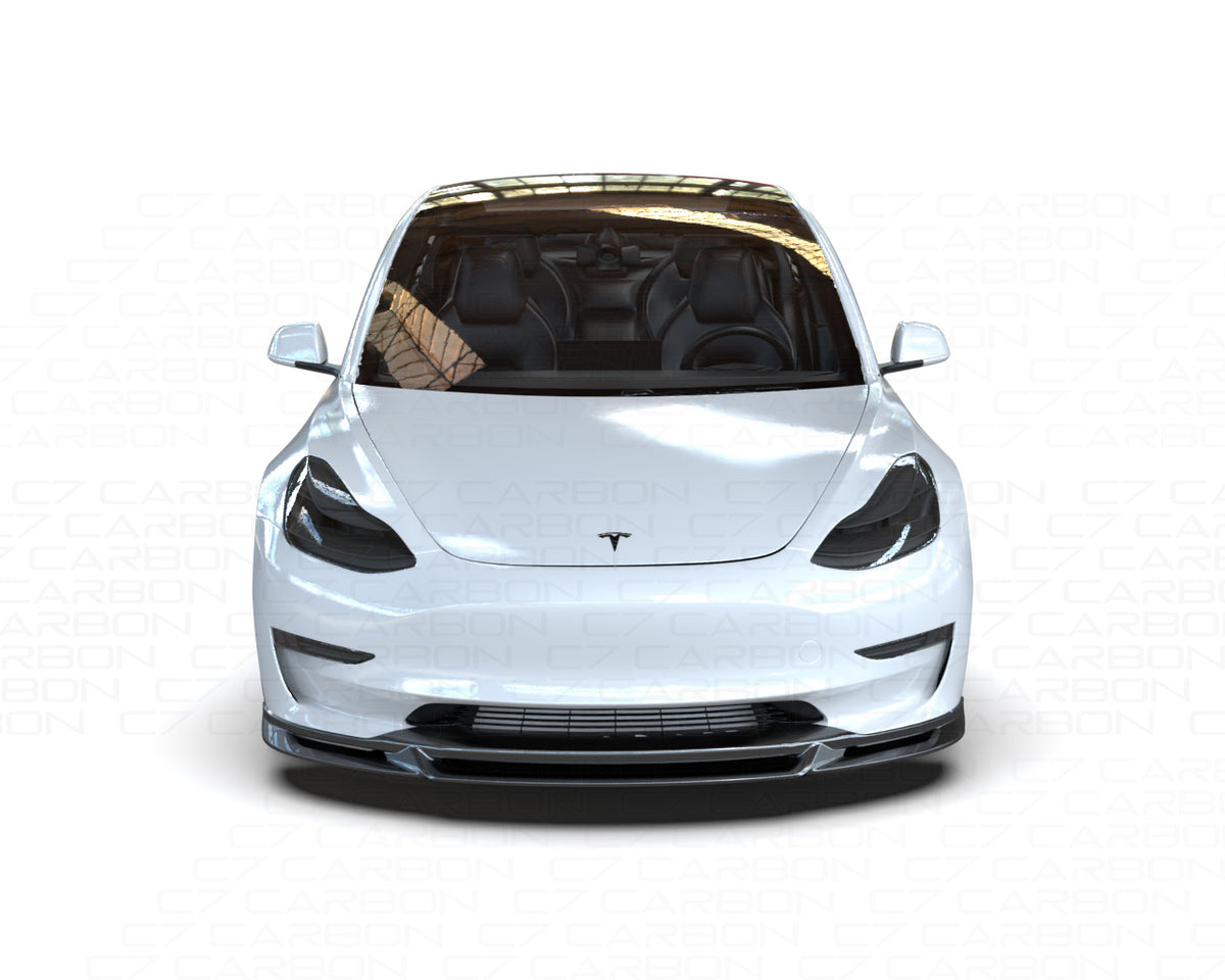 Tesla Model 3 Carbon Fiber Gloss Black Front Splitter Lip Spoiler | Cy ...